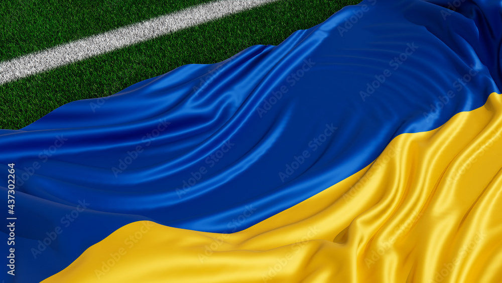 Flag of Ukraine on a Sports field. Grass Pitch with a Ukrainian Flag ...