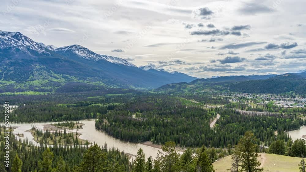 Town of Jasper in summer, Jasper National Park panorama view from Old ...