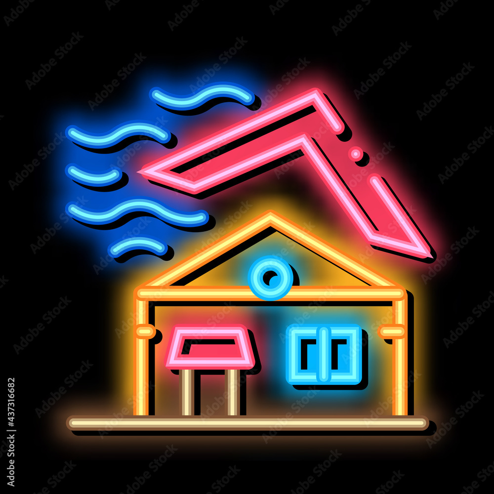 Roof Tear Down neon light sign vector. Glowing bright icon Roof Tear ...