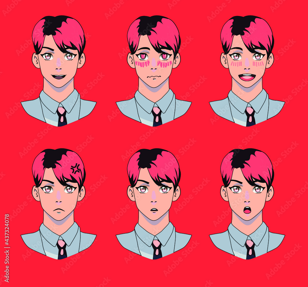 Anime avatar maker with set of different emotions. Cartoon male ...