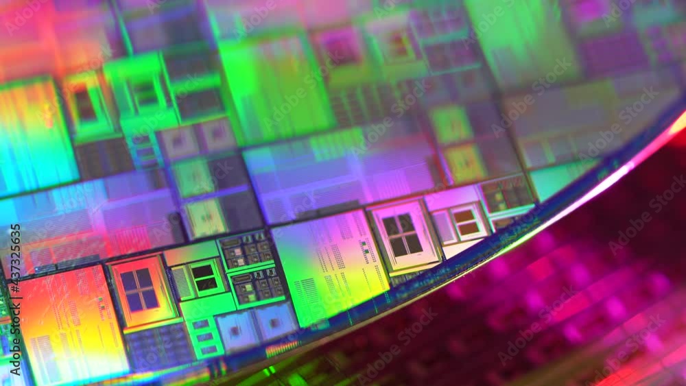 Silicon Wafer with microchips used in electronics for the fabrication ...