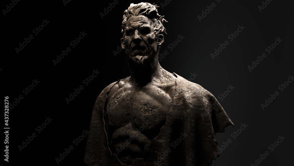 3D composite illustration of a man. Half bust. Sculpture. 3D rendering ...