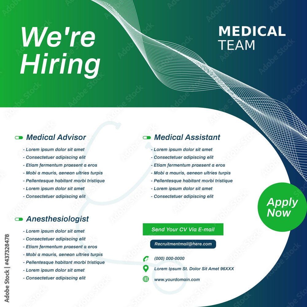 Medical job vacancy social media post template. Landing page concept on ...