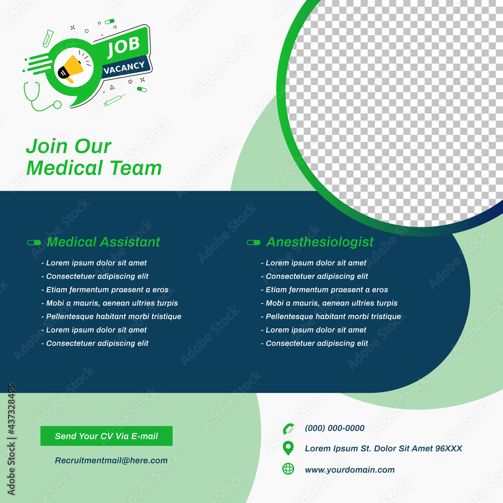 Medical job vacancy social media post template. Landing page concept on ...