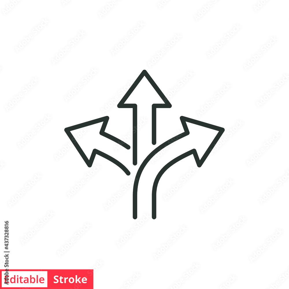 3 arrow way line icon. Simple outline style. Choice, option, pathway ...