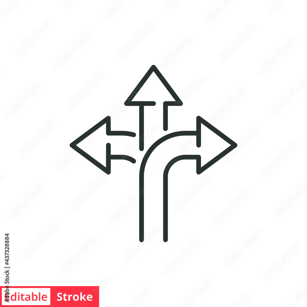 3 arrow way line icon. Simple outline style. Choice, option, pathway ...