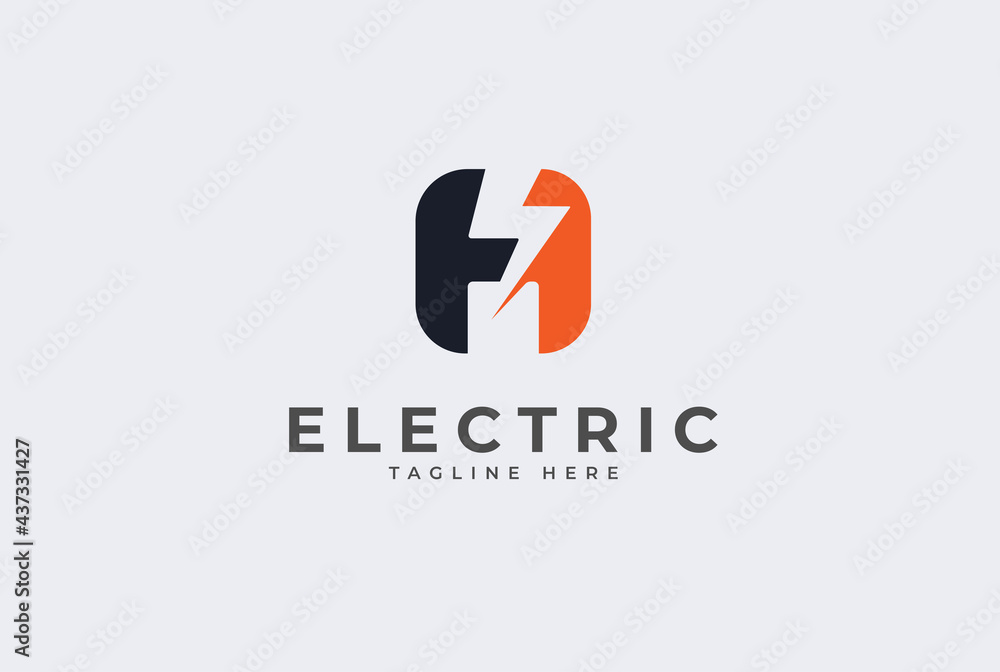 Electric Logo. abstract letter H with lightning bolt combination, flat ...
