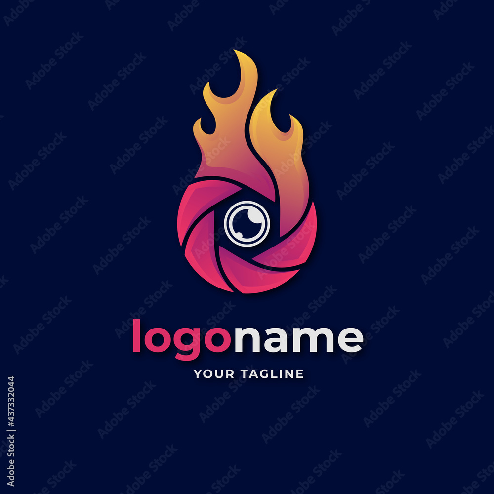 fire flame lens logo. with circle fire flame shape and gradient red and ...