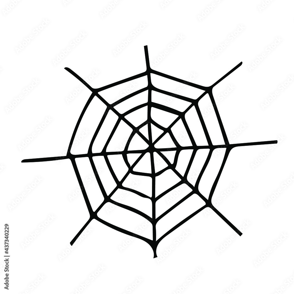 Cute vector illustration of a round spider web. Hand-drawn sketch ...