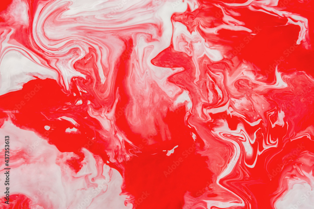 Red and white marble fluid art texture. Abstract painting modern ...