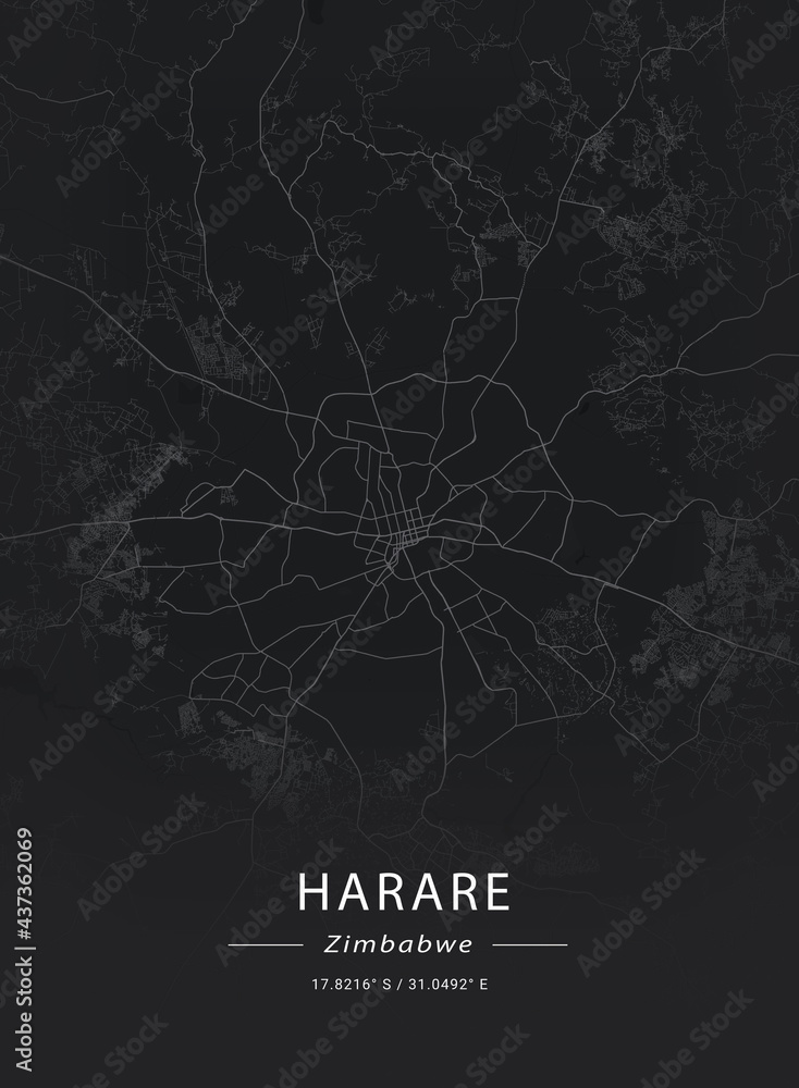 Map of Harare, Zimbabwe Stock Illustration | Adobe Stock