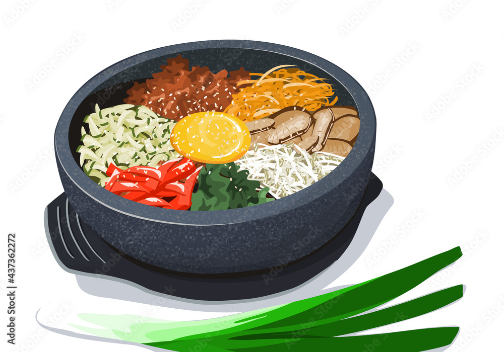 Bibimbap or bi bim bop Korean food in stone pot , rice mixing with ...