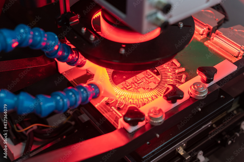 semiconductor board detection process with laser detector. Stock Photo ...