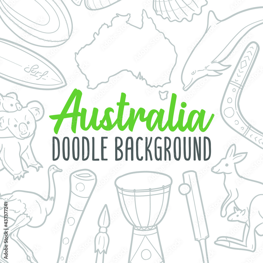 Australia Doodle Banner Icon. Travel Vector Illustration Hand Drawn Art ...