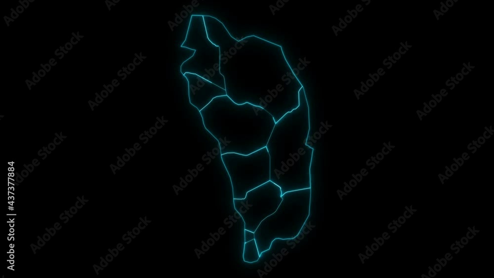 Animated Outline Map of Dominica with Parishes in a Black background ...