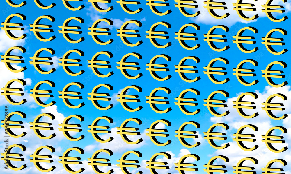 Euro with a blue sky background. Symbol of the currency of the European ...