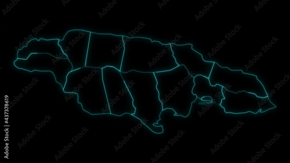 Animated Outline Map of Jamaica with Parishes in a Black background ...