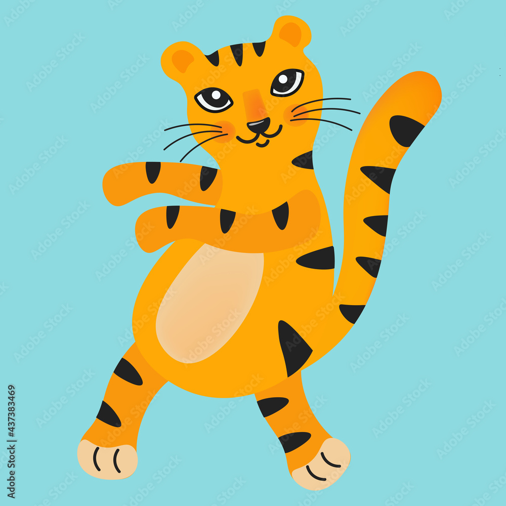 Funny dancing tiger. Adorable wild animals. Cheerful cartoon character ...