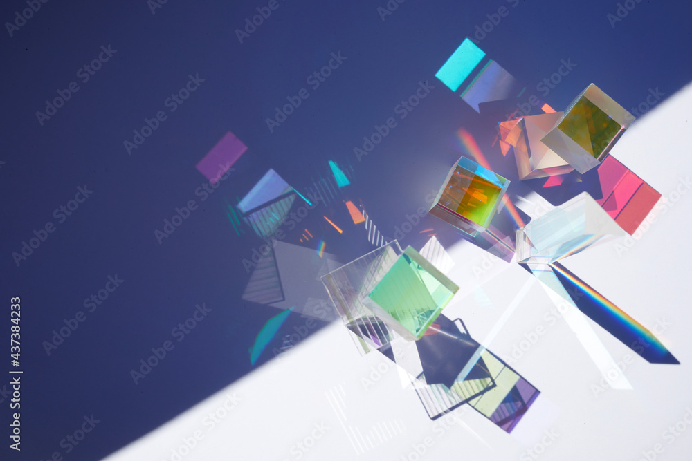 Abstract background with glass geometric figures prisms with light ...