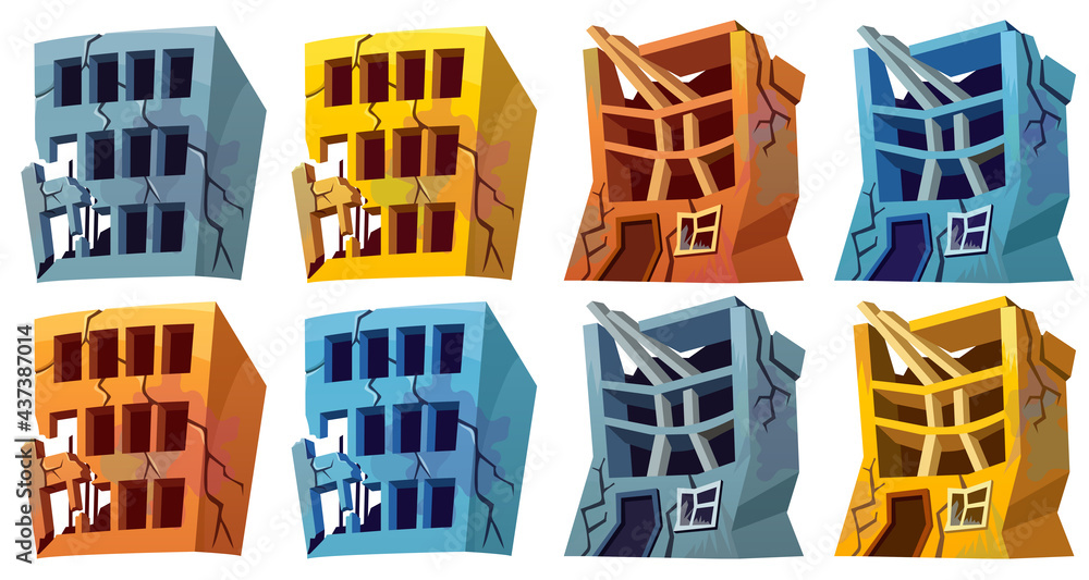 Destroyed building after earthquake, storm, tornado, natural disaster ...