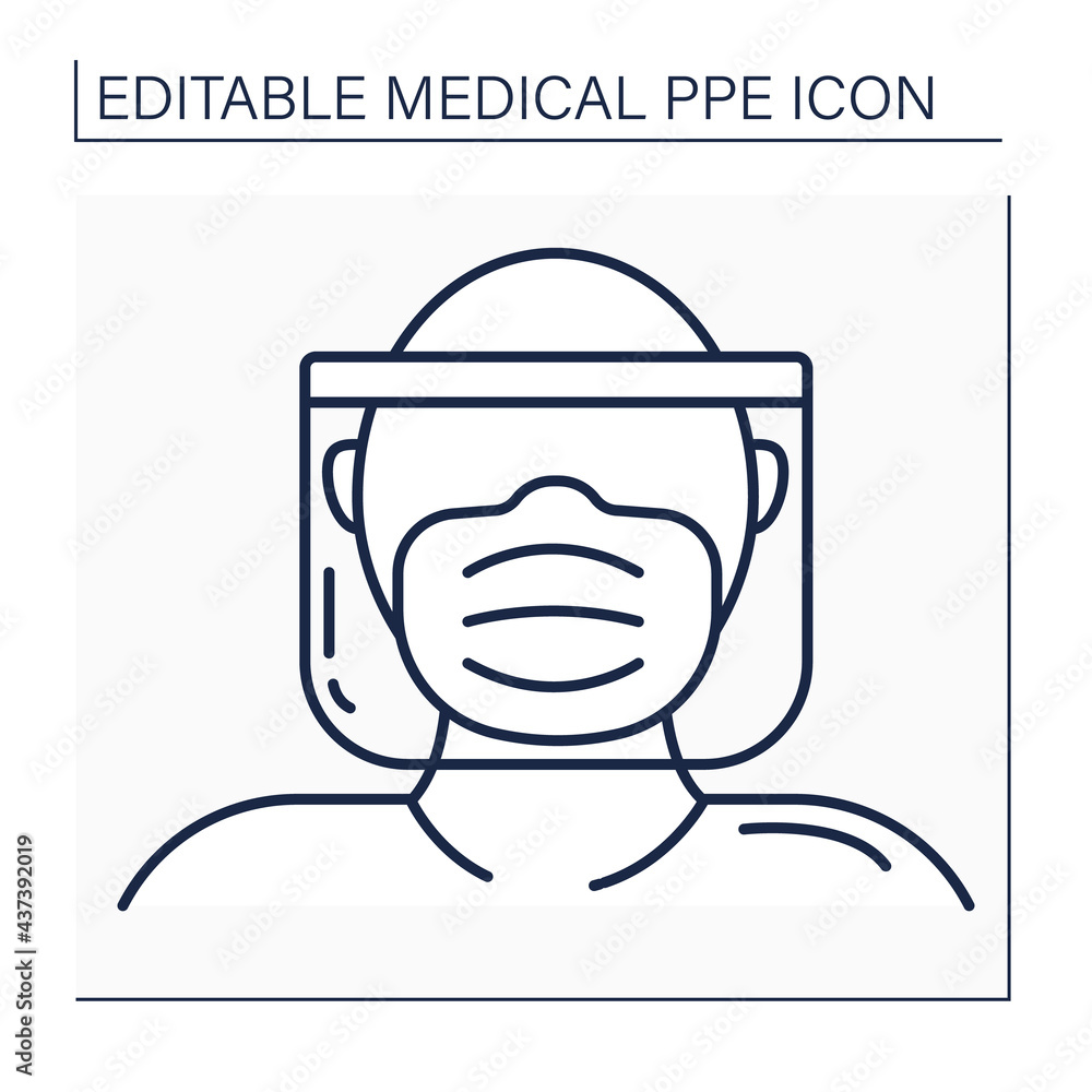 Full protection line icon. Head, mask and shield. Personal protective ...