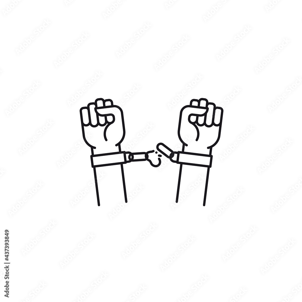 Hands freeing themselves from shackles vector line icon. Abolition of ...