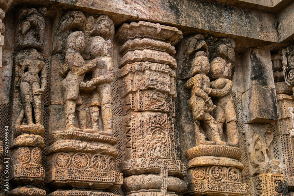 Poster Close up of Kamasutra scenes on the wall of Konark sun temple ...