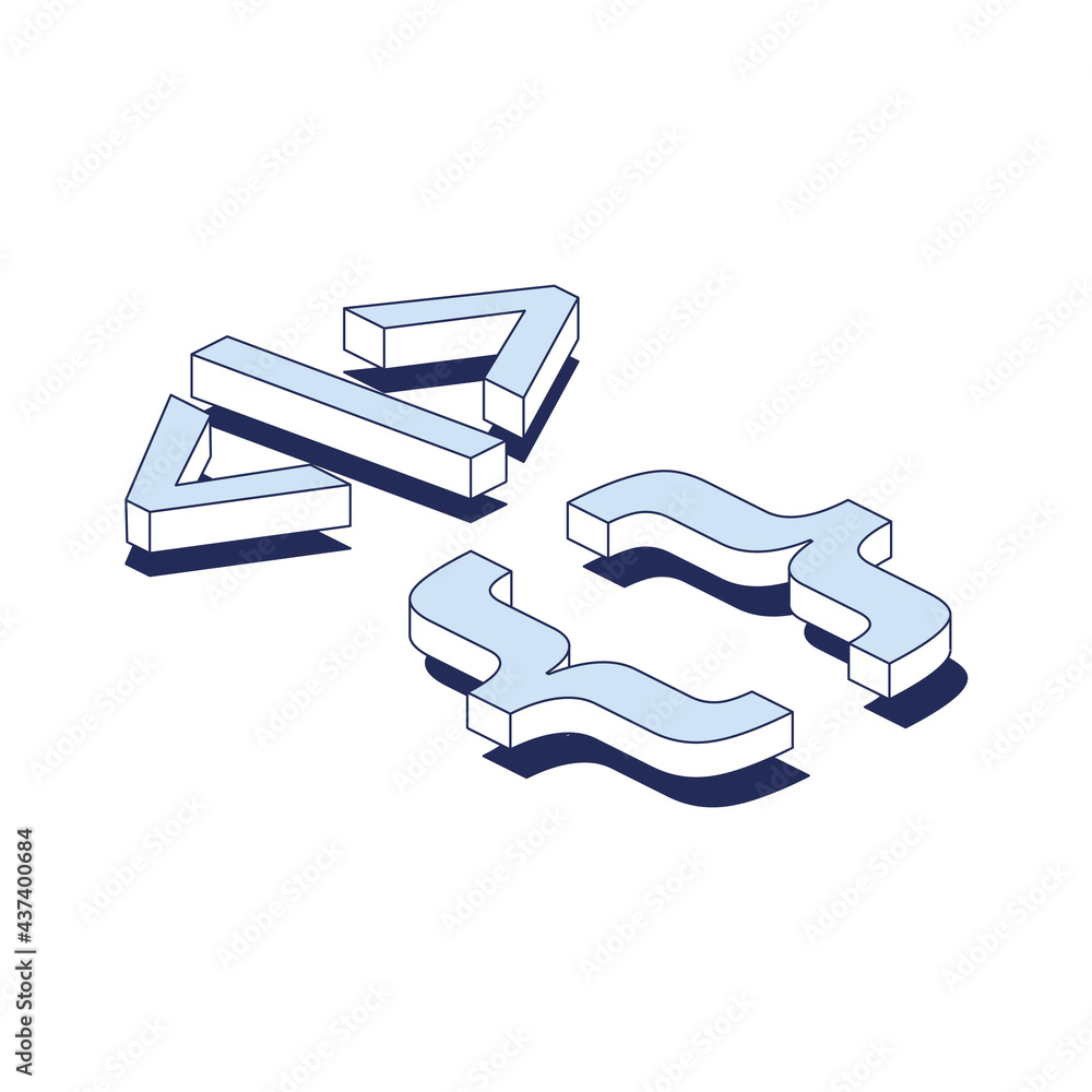 Development programming brackets. Vector 3d line isometric, color web ...