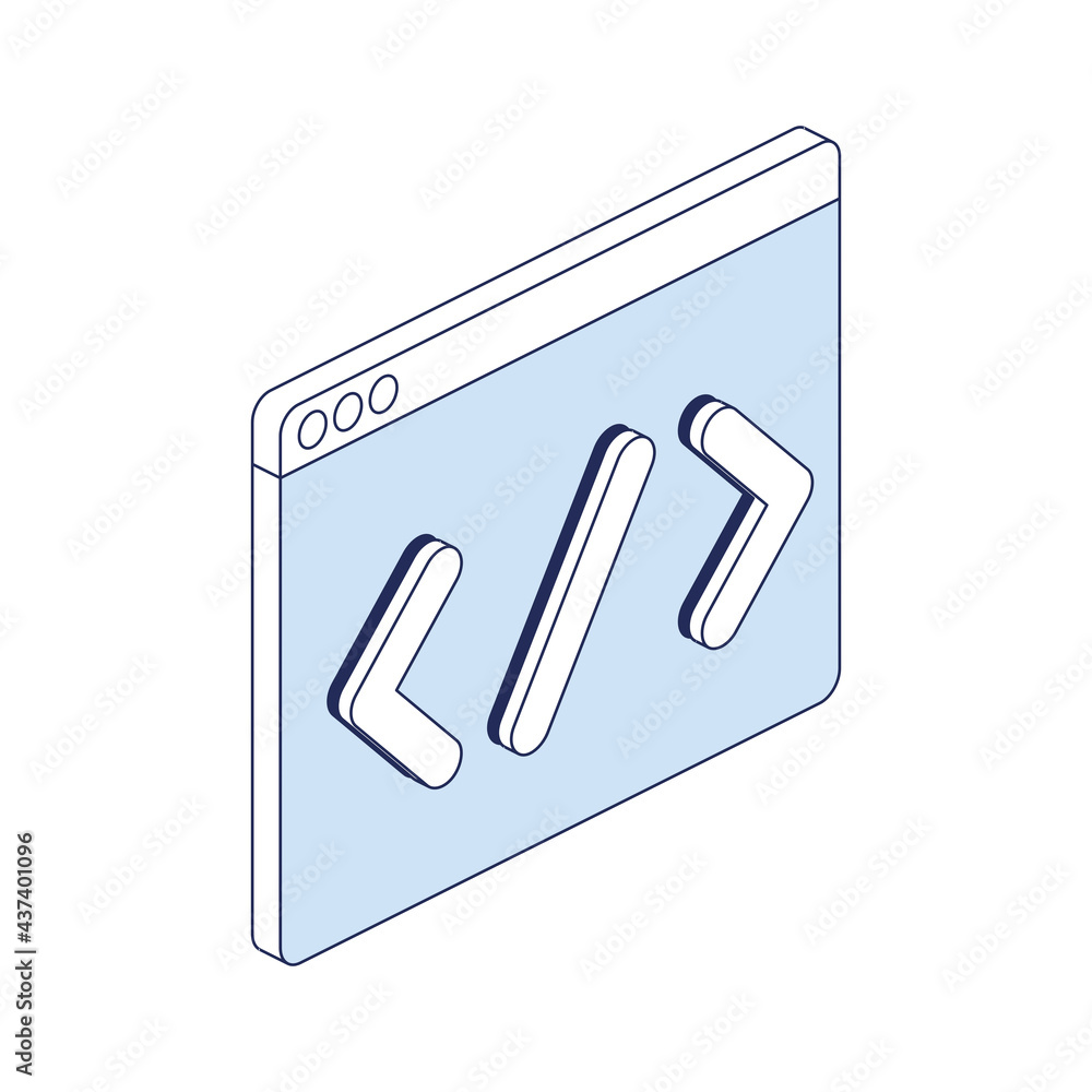 Window screen, development programming. Vector 3d line isometric, color ...