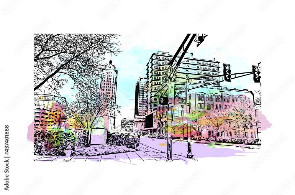 Building view with landmark of Fort Wayne is a city in northeastern ...