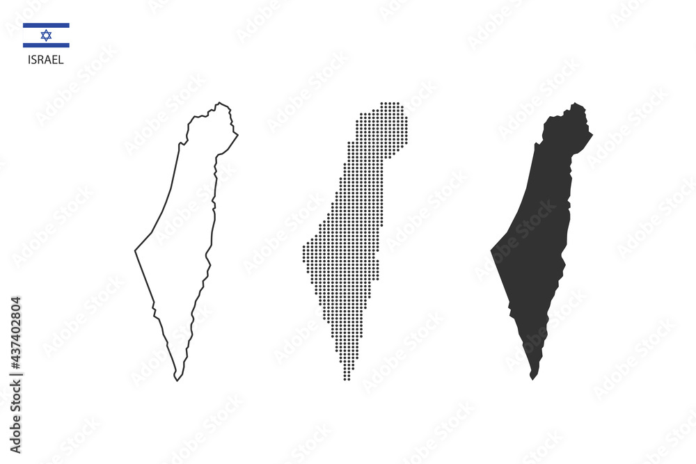 3 versions of Israel map city vector by thin black outline simplicity ...