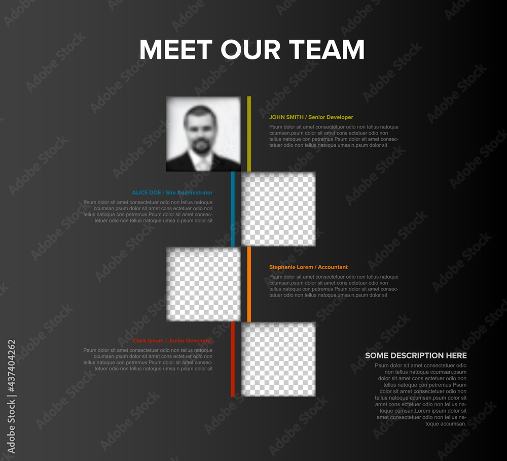 Poster Meet out team dark mosaic presentation template page with photos ...