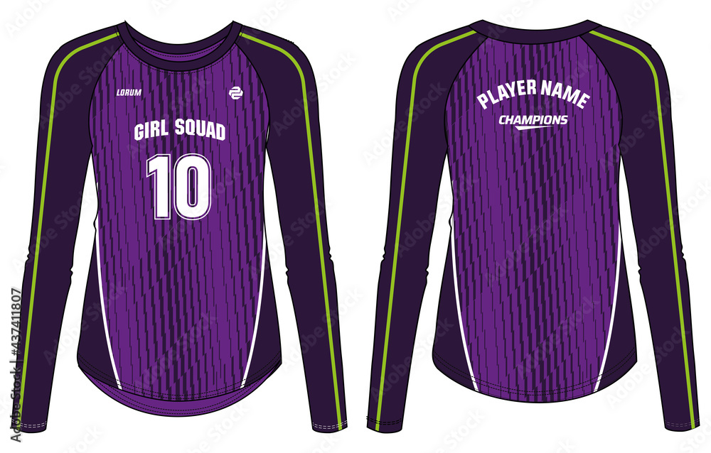 women Long Sleeve Sports Jersey t-shirt design concept Illustration ...