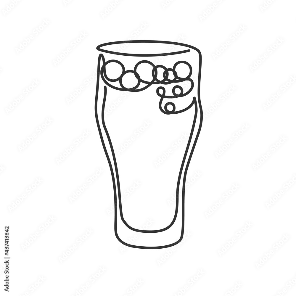 One line drawing beer glass on white background. Object for celebration ...