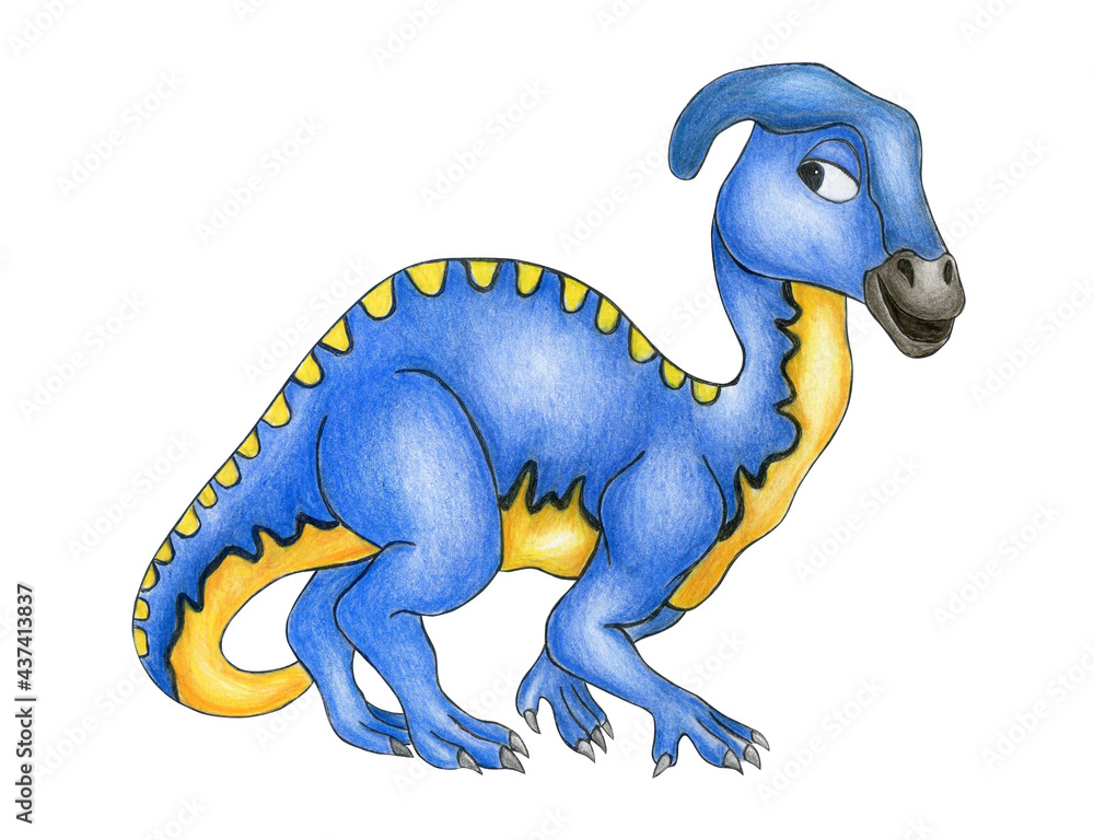 Parasaurolophus dinosaur cartoon. Hand painted dinosaurs isolated on ...