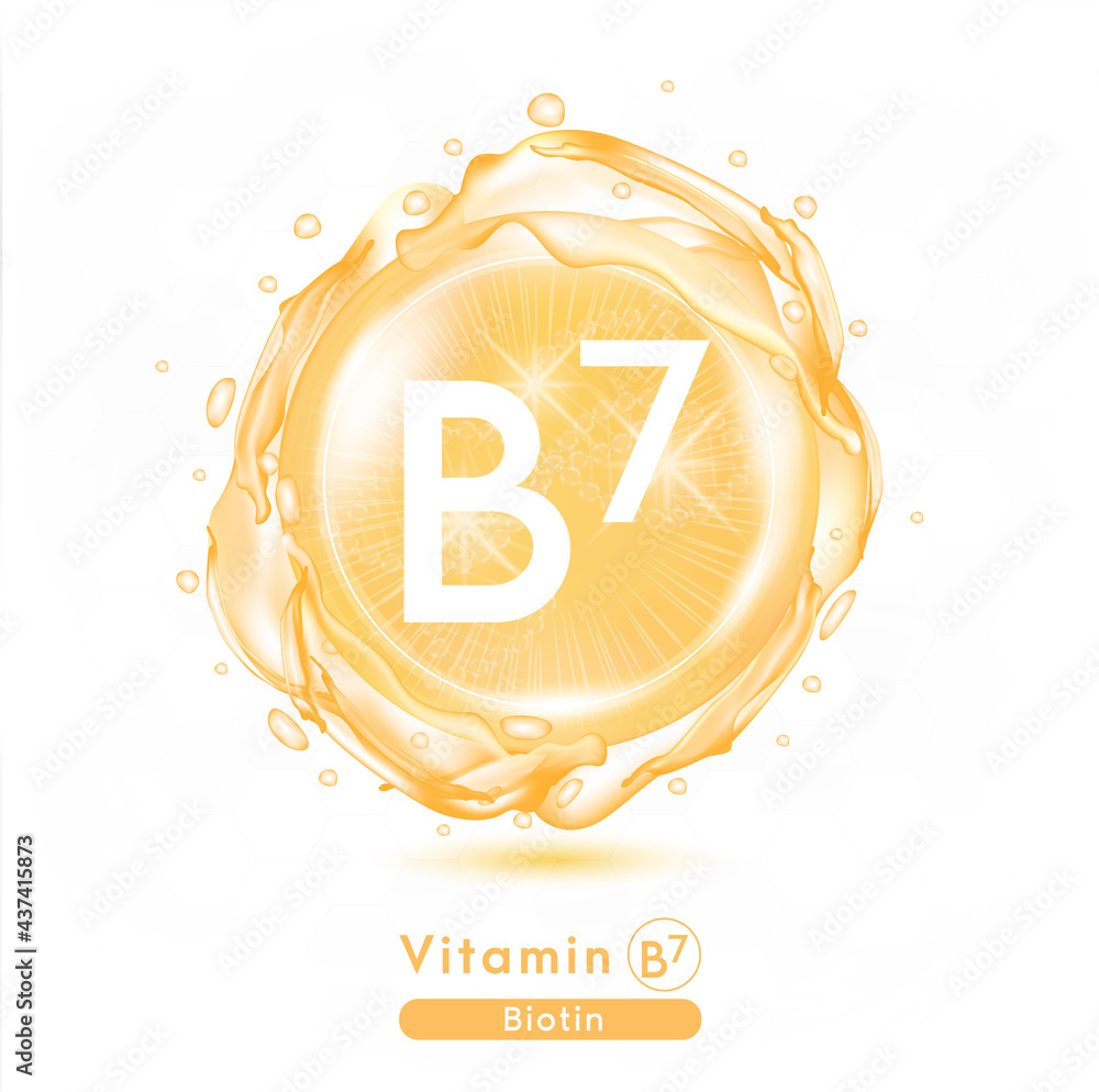 Vitamin B7, Orange shining pill capsule. Vitamin complex with Chemical ...
