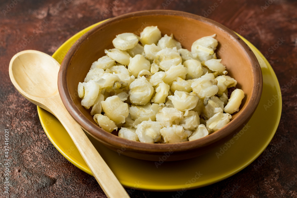 plato de mote, maíz imperial inca, comida peruana, plato artesanal de ...