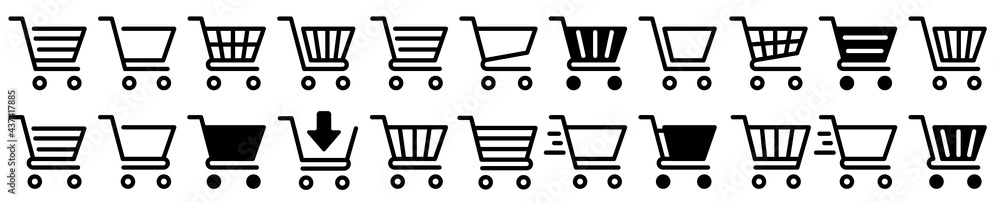Shopping cart icon set. Full and empty shopping cart symbol shop and ...