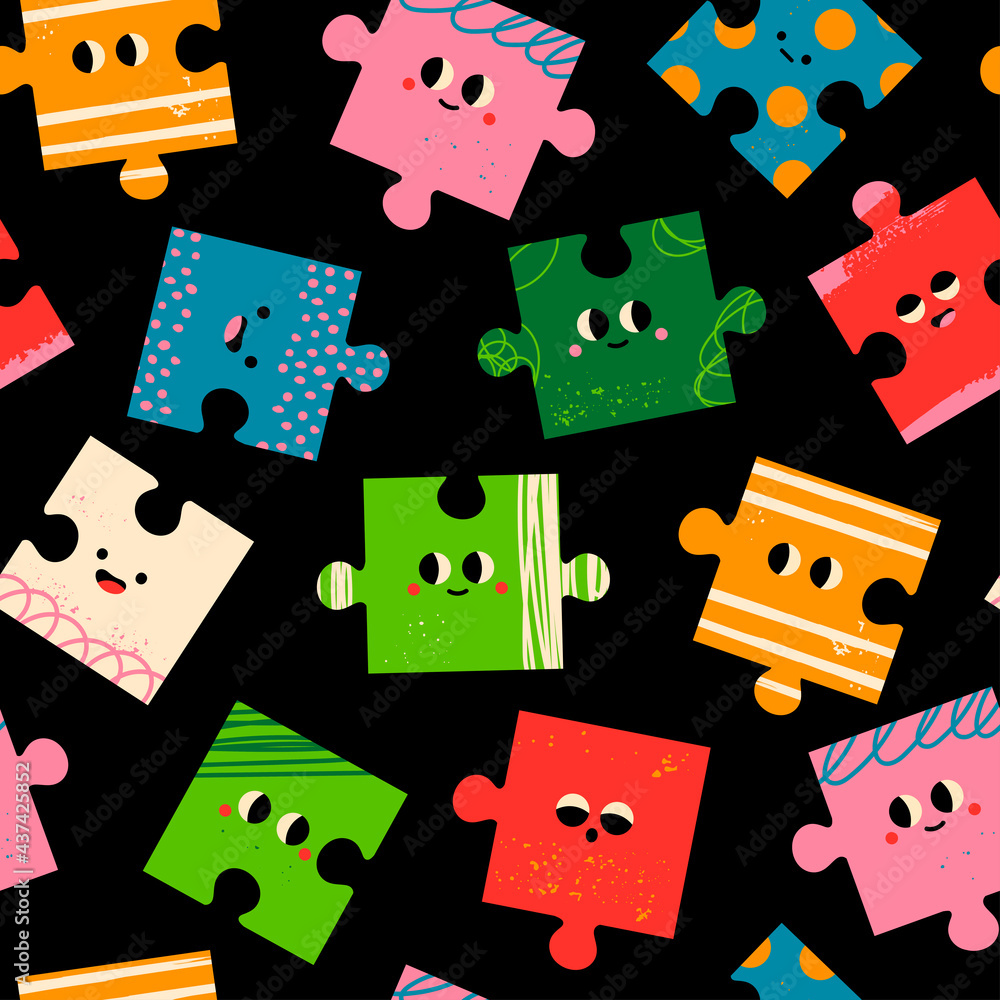 Abstract Puzzle creatures with Faces. Various Emotions. Different ...