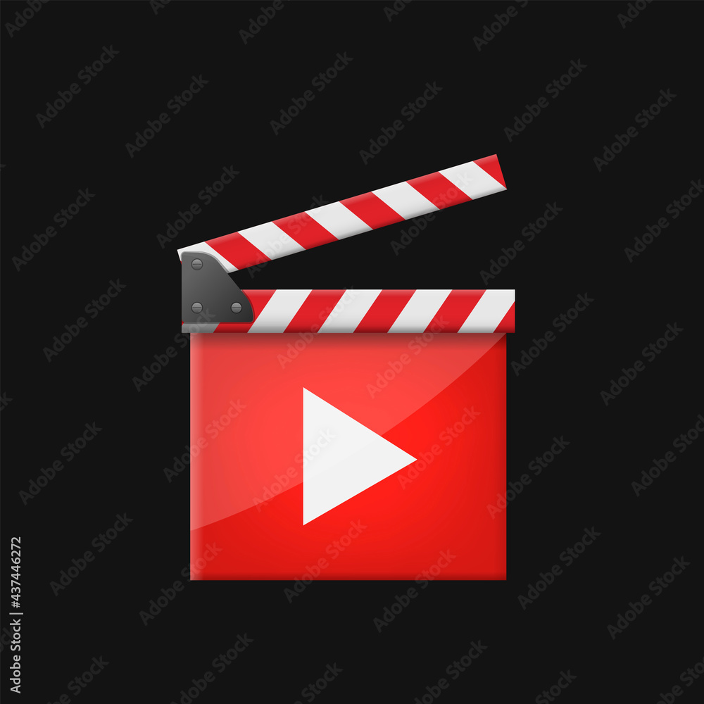 Red square Movie clapper board with play sign Stock Vector | Adobe Stock
