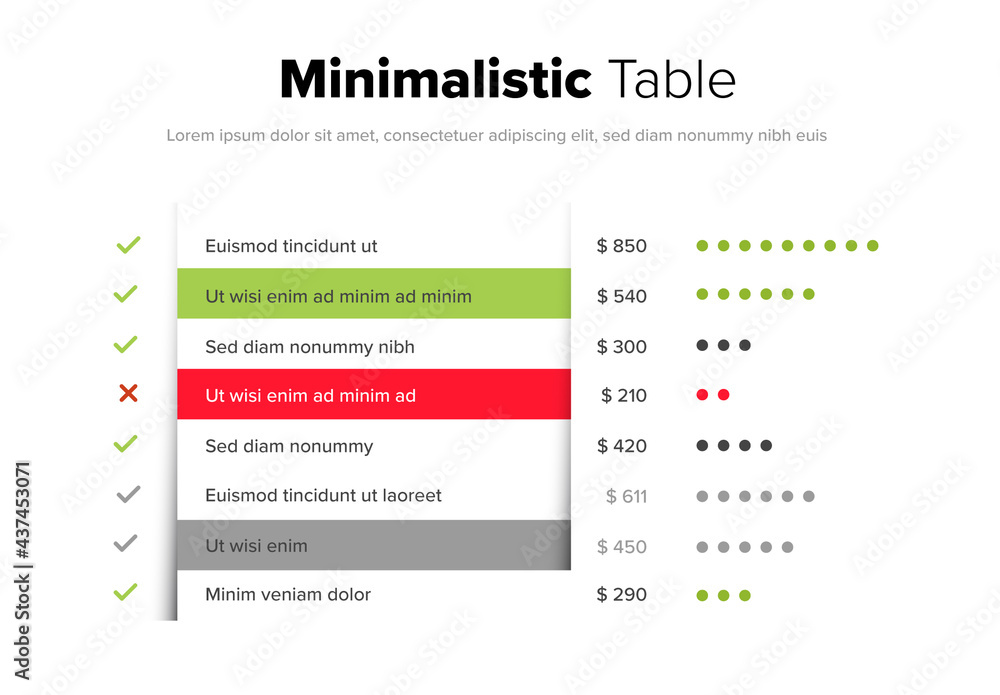 Minimalistic Table Infographic Layout Stock Template | Adobe Stock