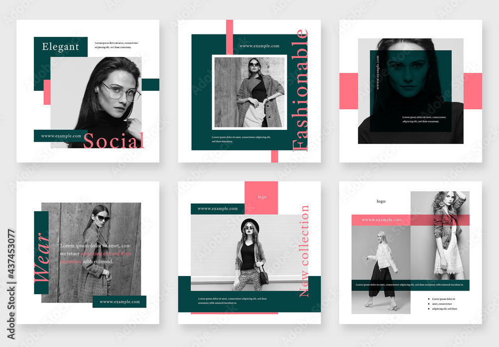 Modern Social Media Layouts with Green Accents Stock Template | Adobe Stock