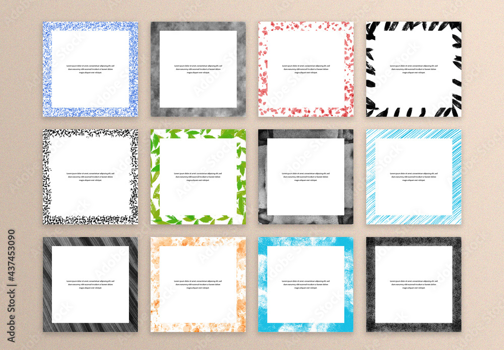 12 Abstract Creative Frames for Social Media Post Layouts Stock ...