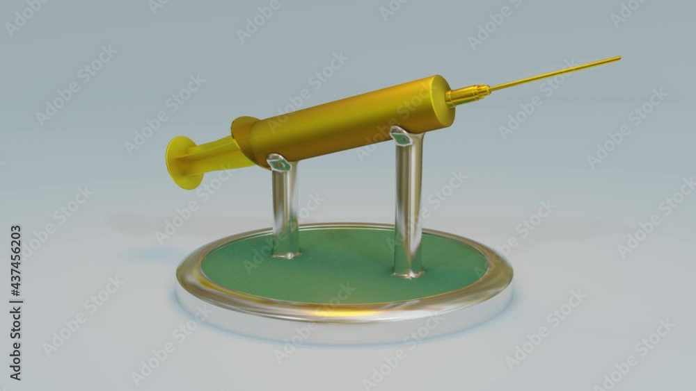 a three-dimensional model of a golden disposable syringe on an ...