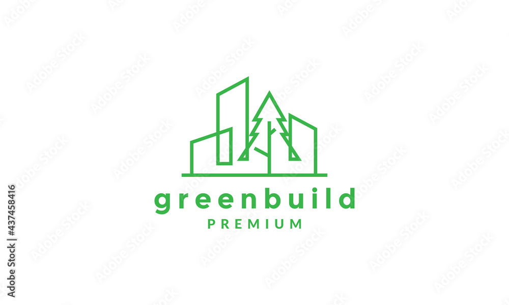 lines pines tree with building city logo symbol vector icon ...