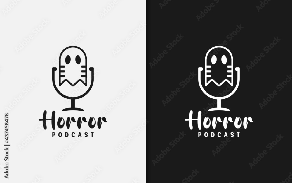 Horror Podcast Logo Design. Ghost Symbol As The Microphone Concept ...