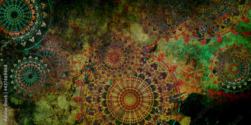 mandala colorful dark eyes vintage art, ancient Indian vedic background ...