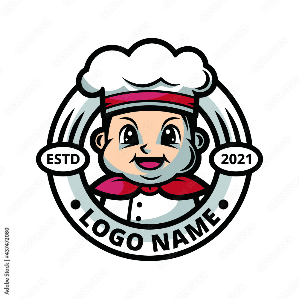 Cartoon fat chef logo in cartoon style Stock Vector | Adobe Stock