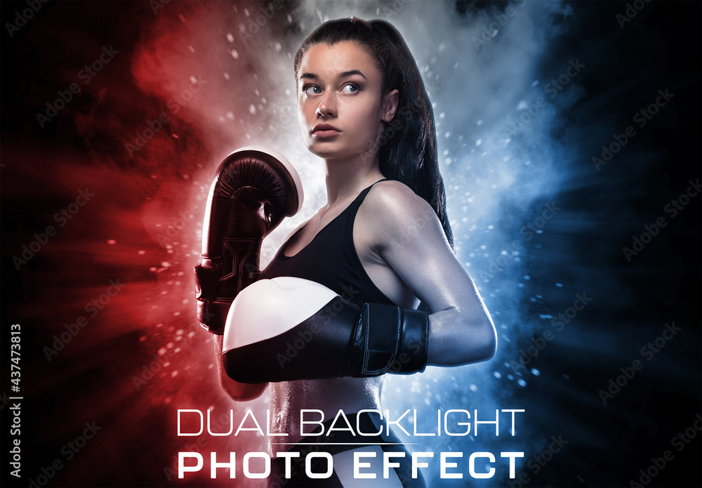 Dual Backlight Photo Effect Mockup with Two Glowing Color Stock ...