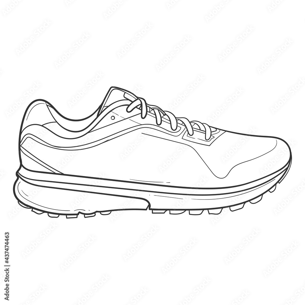 Shoe Line Drawing. Shoe sneaker outline drawing vector, black line ...